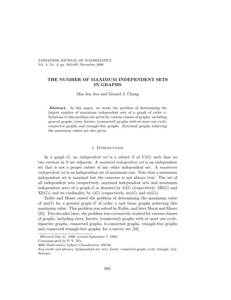 Pdf The Number Of Maximum Independent Sets In Graphs