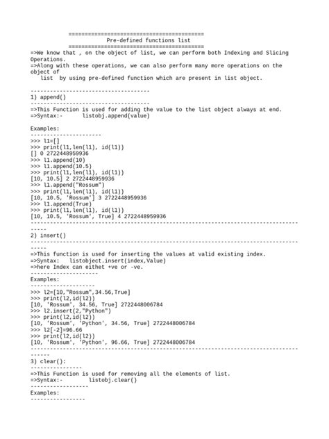 Pre Defined Functions List 1 Pdf Python Programming Language