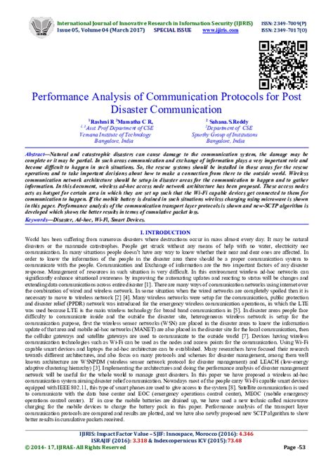 Pdf Performance Analysis Of Communication Protocols For Post Disaster Communication
