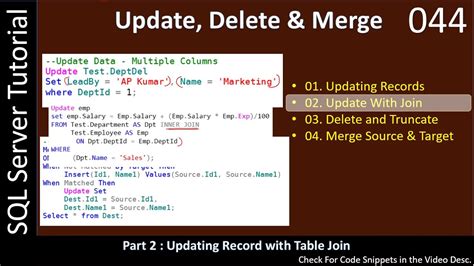 Update And Delete Part 2 Updating Table With Join Ssms Tsql