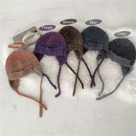 블루씨티 울혼방 데이션 컬러 울 니트 트루퍼햇 뽀글이 스트링 귀도리 귀달이 군밤 비니 모자 5color
