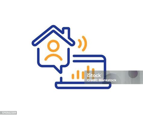 홈 라인 아이콘에서 작업합니다 프리랜서 직업 표지판 벡터 격리에 대한 스톡 벡터 아트 및 기타 이미지 격리 고급 노트북