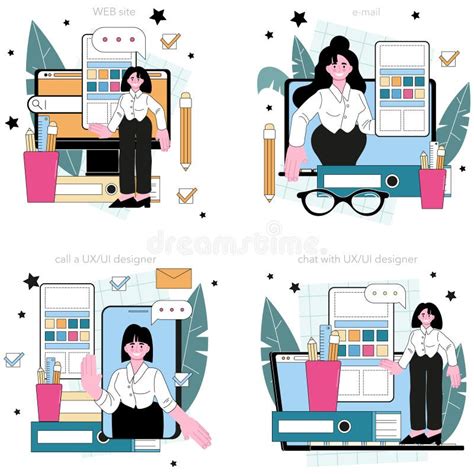 Ux And Ui Designer Online Service Or Platform Set App Or Website Stock Vector Illustration Of