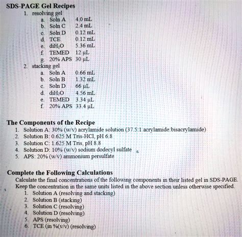 SOLVED SDS PAGE Gel Recipes Resolving Gel Soln A ML Soln B ML Soln D ML TCE