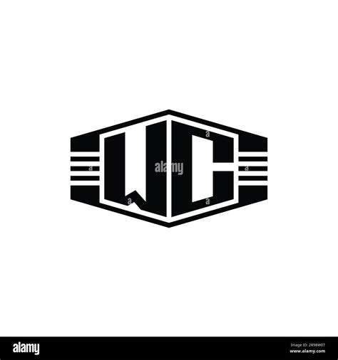 Wc Letter Logo Monogram Hexagon Emblem Shape With Stripes Outline Style Design Template Stock