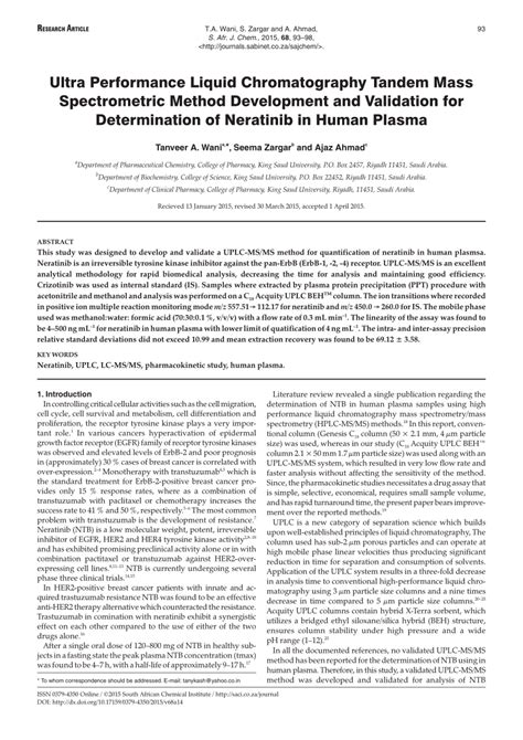 Pdf Ultra Performance Liquid Chromatography Tandem Mass Spectrometric Method Development And