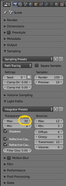 cycles render engine apply depth transparency to array object