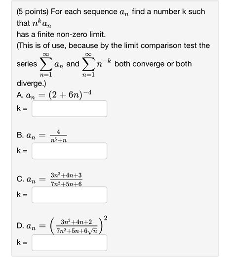 solved 5 ﻿points ﻿for each sequence an ﻿find a number k