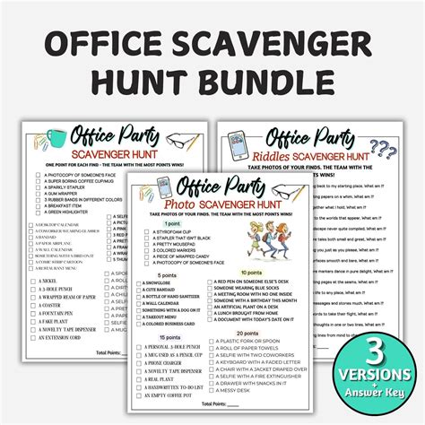 Office Scavenger Hunt Pdf Printable Bundle Work Scavenger Hunt Office