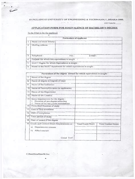 Fillable Online Cse Buet Ac Application Form For Equivalence Of Bachelors Degree Fax Email