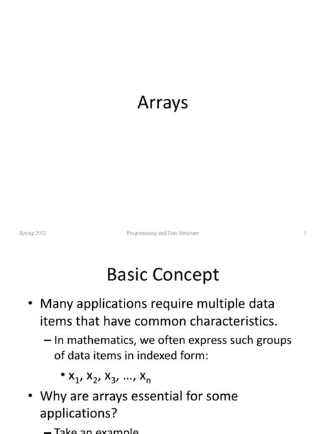 Arrays Spring 2012 Programming And Data Structure 1 Pdf Array Data