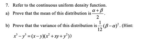 Solved 7 Refer To The Continuous Uniform Density Function