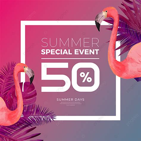 만화 플라밍고 식물 잎 여름 파티 프로모션 소셜 미디어 광고 템플릿 Psd 다운로드 디자인 자료 다운로드