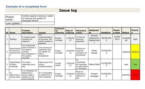 Project Issues Log Template 7 Free Printable Word Excel PDF