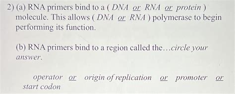Solved 2 A RNA Primers Bind To A DNA Or RNA Or Protein Molecule Course Hero