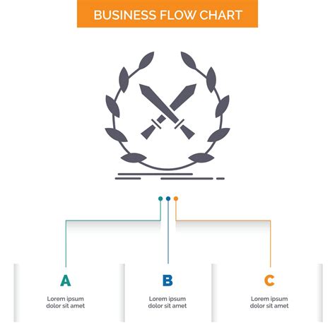 Battle Emblem Game Label Swords Business Flow Chart Design With 3 Steps Glyph Icon For