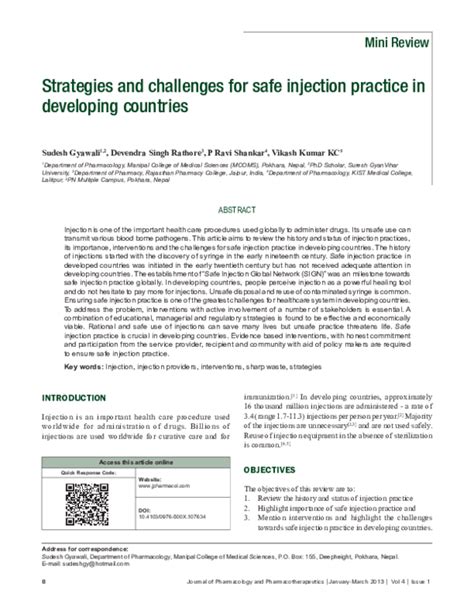 Pdf Strategies And Challenges For Safe Injection Practice In