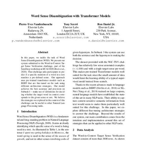 Word Sense Disambiguation With Transformer Models Acl Anthology