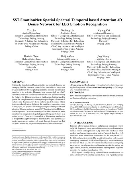 Pdf Sst Emotionnet Spatial Spectral Temporal Based Attention 3d Dense Network For Eeg Emotion