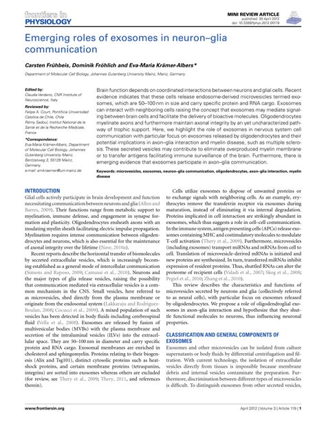 Pdf Emerging Roles Of Exosomes In Neuron Glia Communication