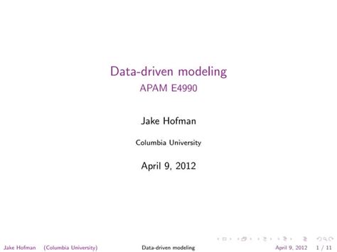 Data Driven Modeling Lecture 10 Ppt