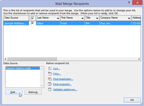 How To Edit A Recipient List In Word Dummies