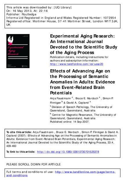 Pdf Effects Of Advancing Age On The Processing Of Semantic Anomalies In Adults Evidence From