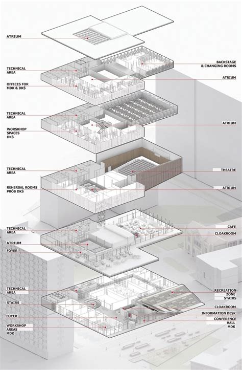 An Architectural Diagram Shows The Various Sections Of A Building With Different Levels And