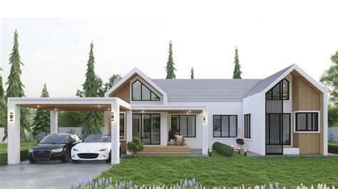 แบบบ้านสำเร็จรูป แบบบ้านสไตล์นอร์ดิก มีโรงจอดรถ 3นอน 2น้ำ แบบบ้าน พร้อมพิกัด Dreamrose