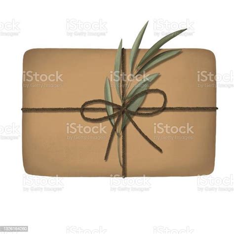 흰색 배경에 녹색 가지와 꼬기와 묶여 현실적인 공예 갈색 봉투 디자인을 위한 복고풍 템플릿입니다 텍스처 페이퍼 손으로 그린 선물에 대한 스톡 벡터 아트 및 기타 이미지