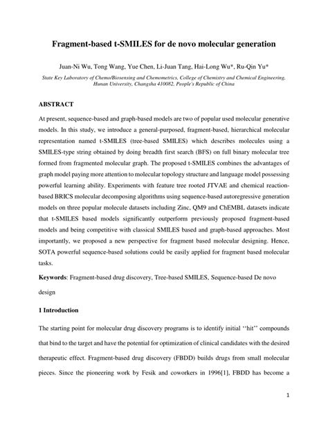 Pdf Fragment Based T Smiles For De Novo Molecular Generation