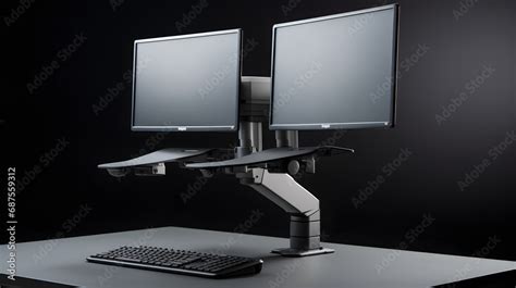 Dual Monitor Stand With Adjustable Arms For Ergonomic Multi Display Setups Stock Illustration