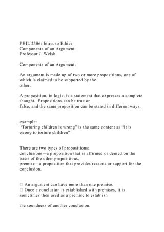 PHIL 2306 Intro To Ethics Components Of An Argument Pro Docx