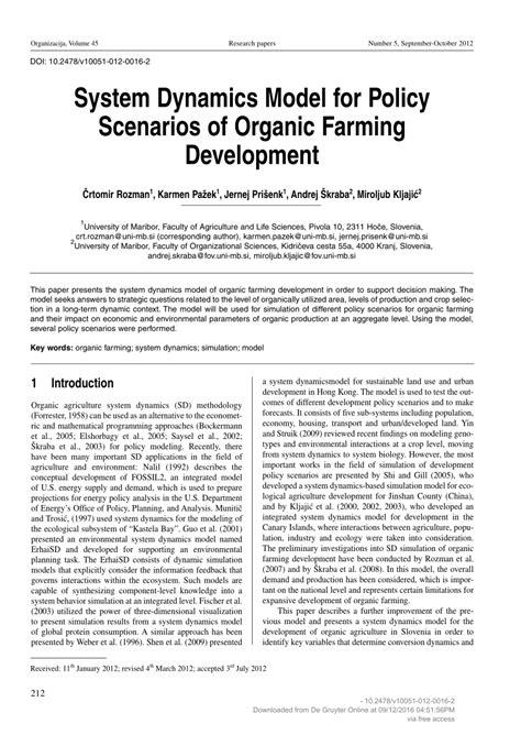 Pdf System Dynamics Model For Policy Scenarios Of Organic Farming Development
