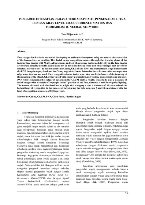Pengaruh Intensitas Cahaya Terhadap Hasil Pengenalan Citra Dengan Gray Level Co Occurrence
