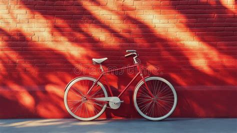 Red Bicycle Leaning Against A Textured Red Wall With Shadow Patterns