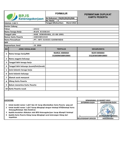 Form Kd Nur Hikmah Pdf