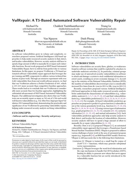 PDF VulRepair A T5 Based Automated Software Vulnerability Repair