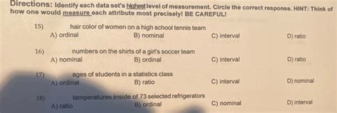 Solved Directions Identify Each Data Sets Highest Level Of