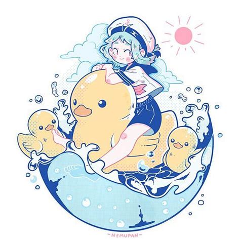 女孩和鸭鸭 夏日冲浪