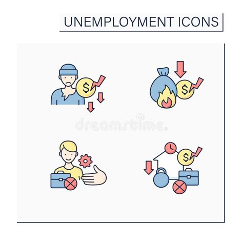 Unemployment Color Icons Set Stock Vector Illustration Of Company