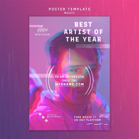 아티스트와 함께 음악을 위한 수직 네온 포스터 템플릿 무료 Psd 파일