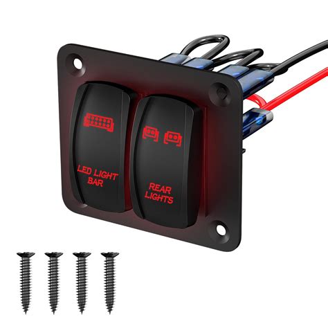 DaierTek V Light Bar Switch Panel A Red LED Waterproof Volt Gang Rocker Switch Panel