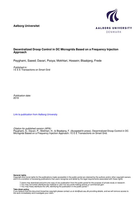 PDF Decentralized Droop Control In DC Microgrids Based On A Frequency Injection Approach