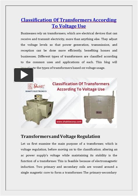 Classification Of Transformers According To Voltage Use Presentation