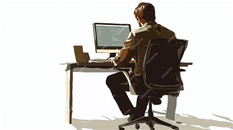 Professional Male Programmer Coding On Computer While Seated Premium Ai Generated Vector