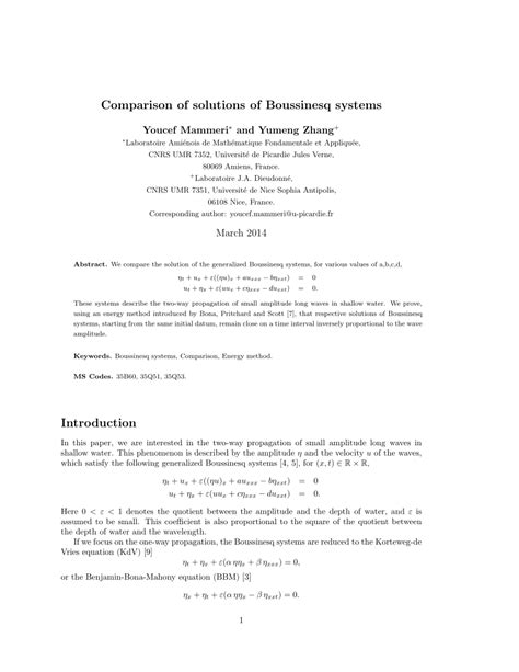 Pdf Comparison Of Solutions Of Boussinesq Systems