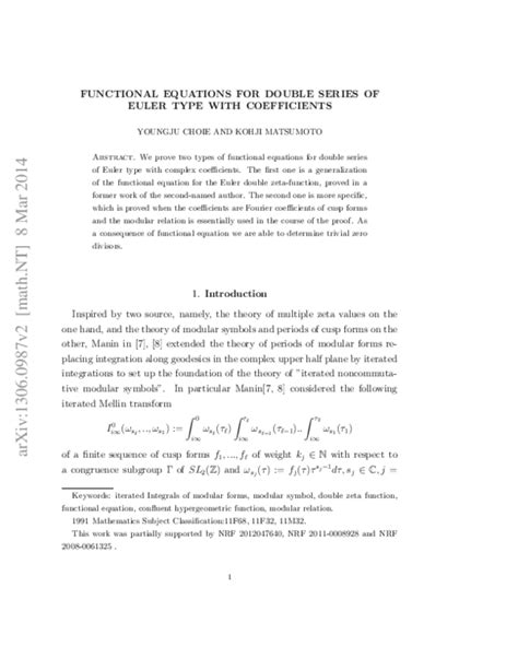 Pdf Functional Equations For Double Series Of Euler Type With