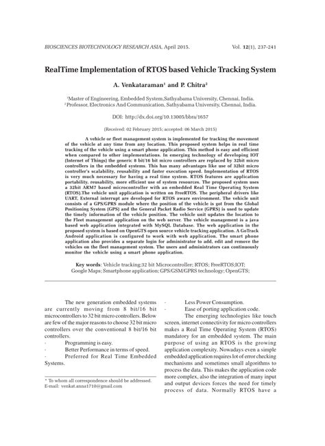 PDF RealTime Implementation Of RTOS Based Vehicle Tracking System