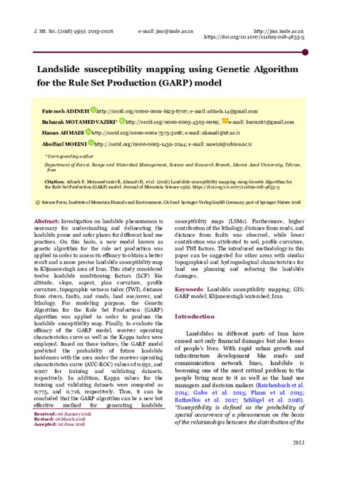 Pdf Landslide Susceptibility Mapping Using Genetic Algorithm For The